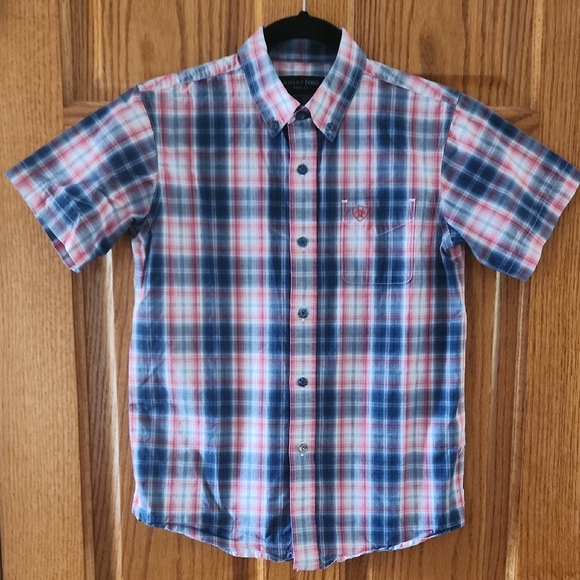 Ariat | Shirts & Tops | Ariat Pro Series Boys M 12 Red Blue Plaid Rodeo ...